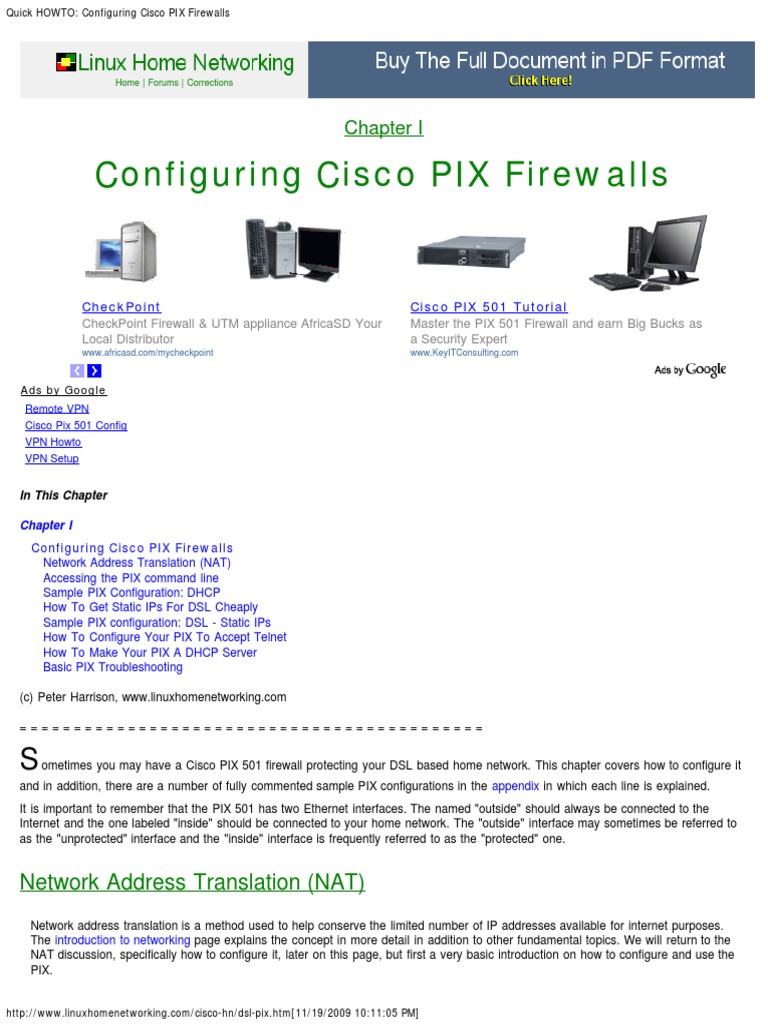Quick HOWTO - Configuring Cisco PIX Firewalls | PDF | Ip Address ...