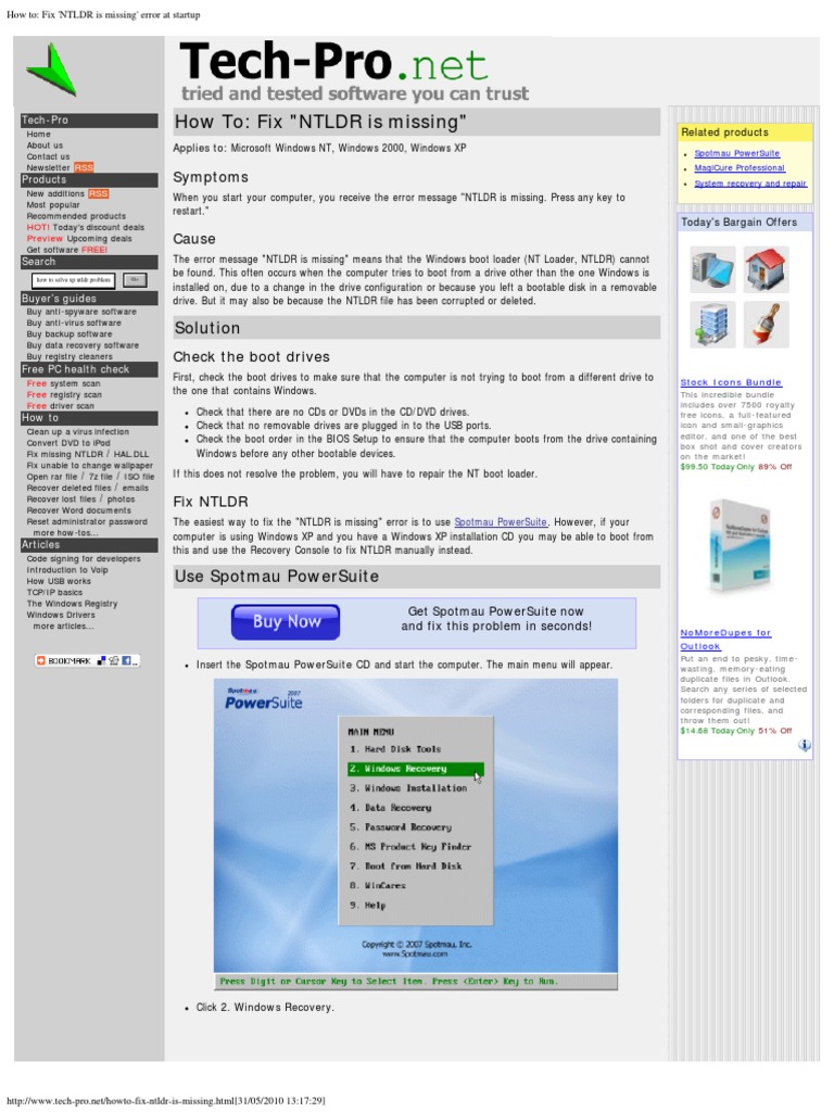 How To - Fix 'NTLDR Is Missing' Error at Startup | PDF | Booting | Microsoft Windows