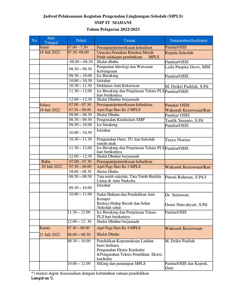 Jadwal Mpls 2022-2023 Ok. | PDF