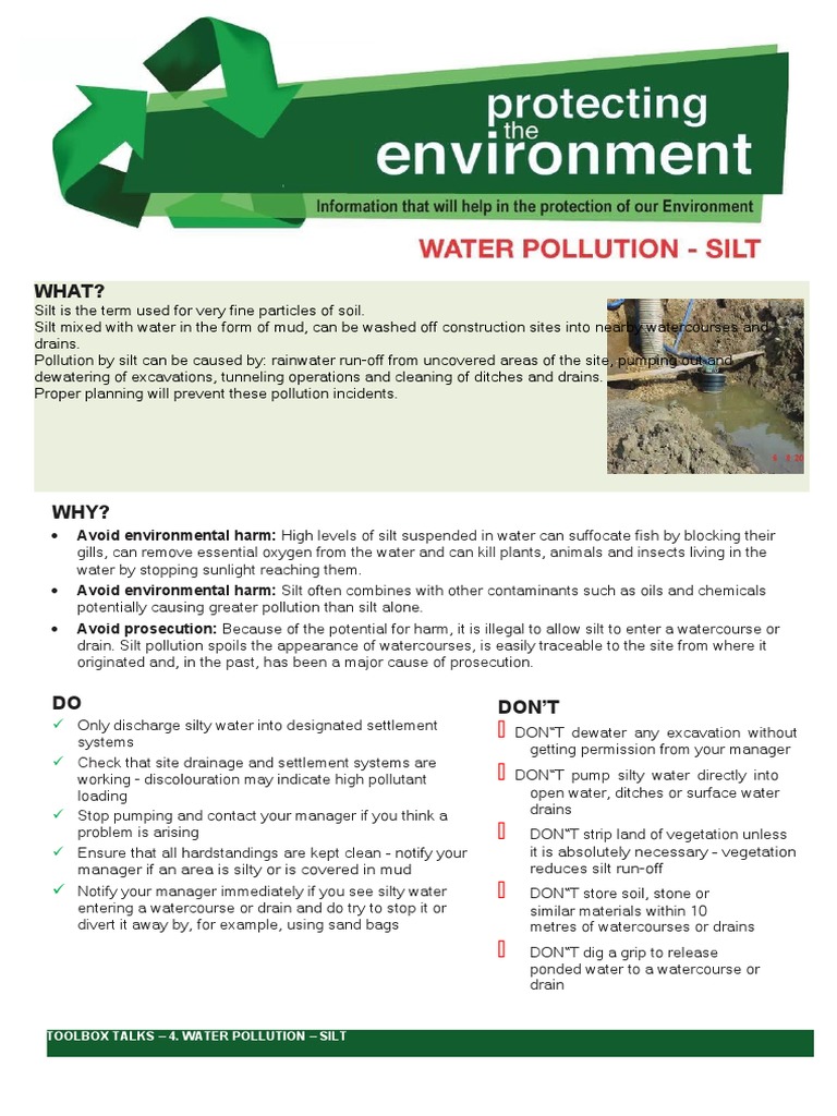 What?: Toolbox Talks - 4. Water Pollution - Silt | PDF | Drainage | Water