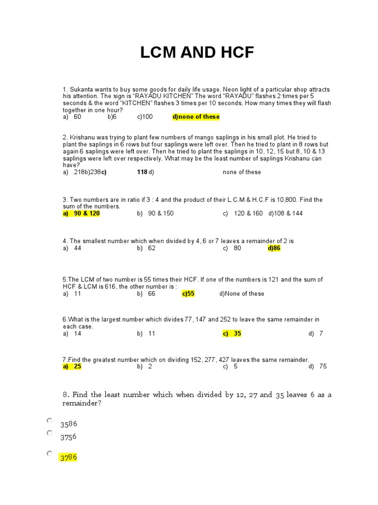 LCM and HCF | PDF | Metrology | Mathematics