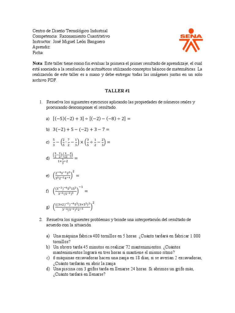 Taller #1 Razonamiento Cuantitativo | PDF | Métodos y materiales de ...