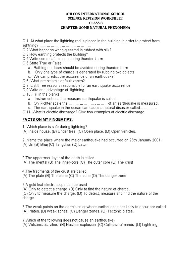Ahlcon International School Science Revision Worksheet Class 8 Chapter ...