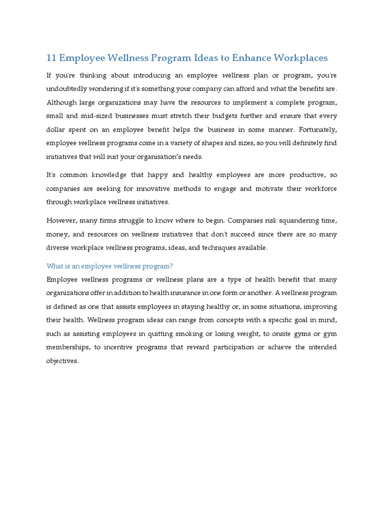 11 Employee Wellness Program Ideas To Enhance Workplaces - Nicole ...