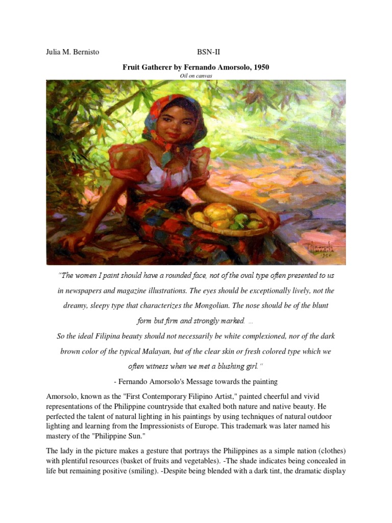 Fruit Gatherer by Fernando Amorsolo, 1950: Oil On Canvas | PDF