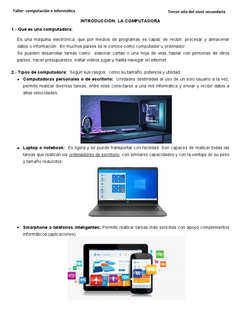 Introducción a la computación: tipos de computadoras, partes y ...