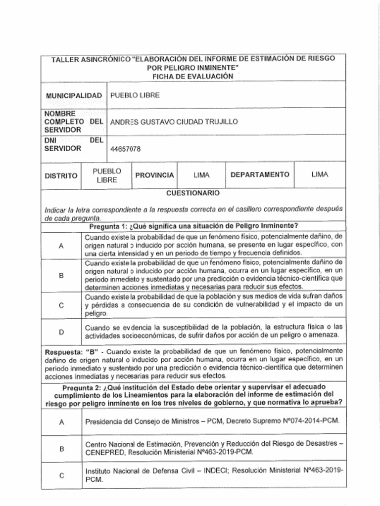 ELABORACION DEL INFORME DE ESTIMAC DE RIESGO POR PELIGRO INMINENTE | PDF