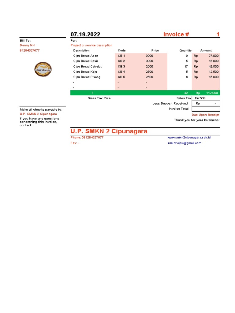 Aplikasi Invoice Cipu Bread | PDF