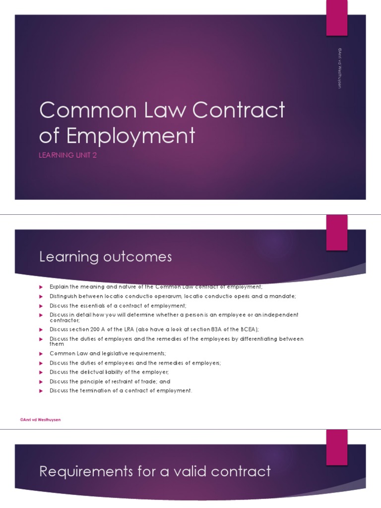 Lesson 2 - Contract of Employment | PDF | Employment | Labour Law