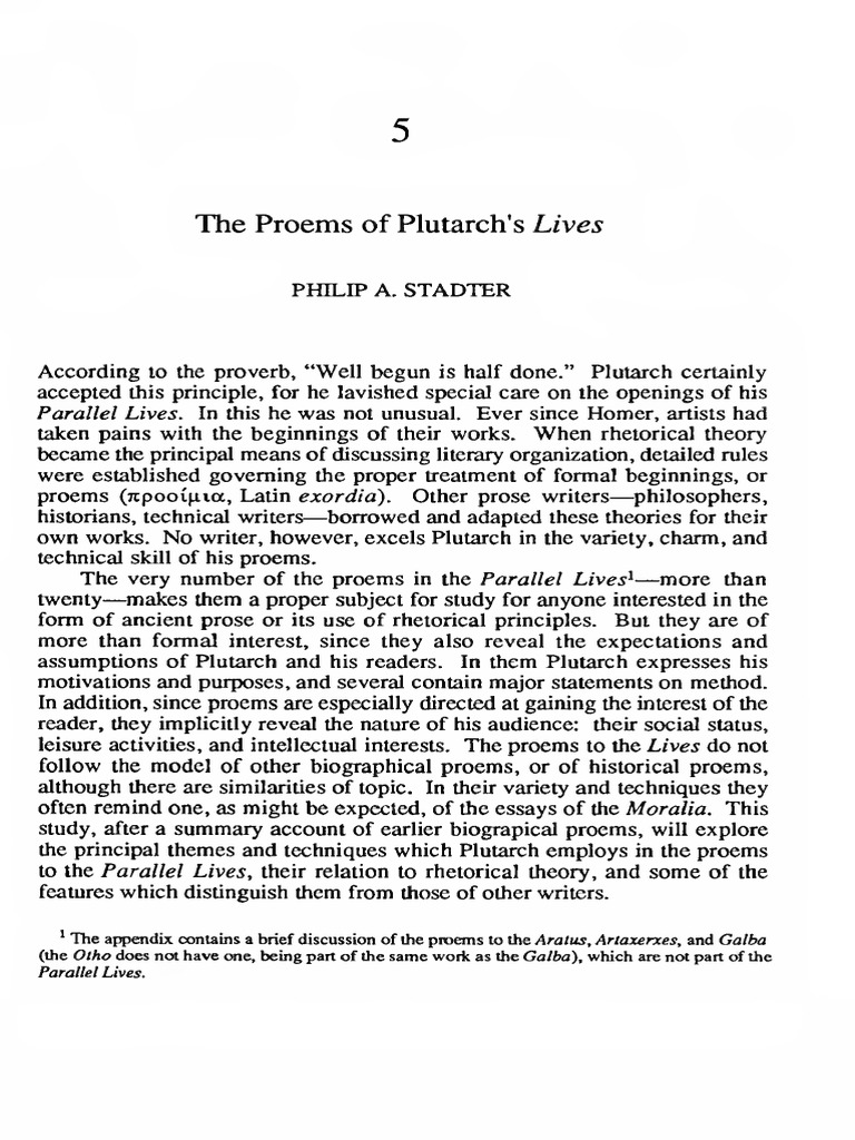 STADTER (1988) The Proems of Plutarch's Lives - Illinois Classical Studies | PDF | Plutarch ...