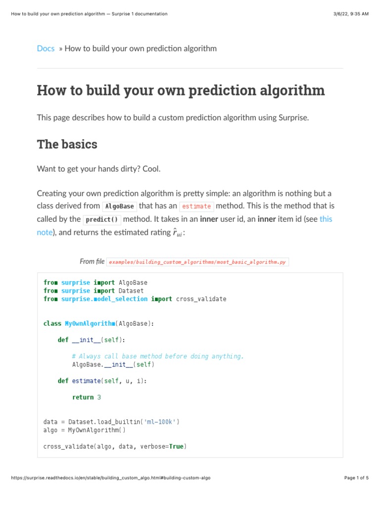 How To Build Your Own Prediction Algorithm - Surprise 1 Documentation ...