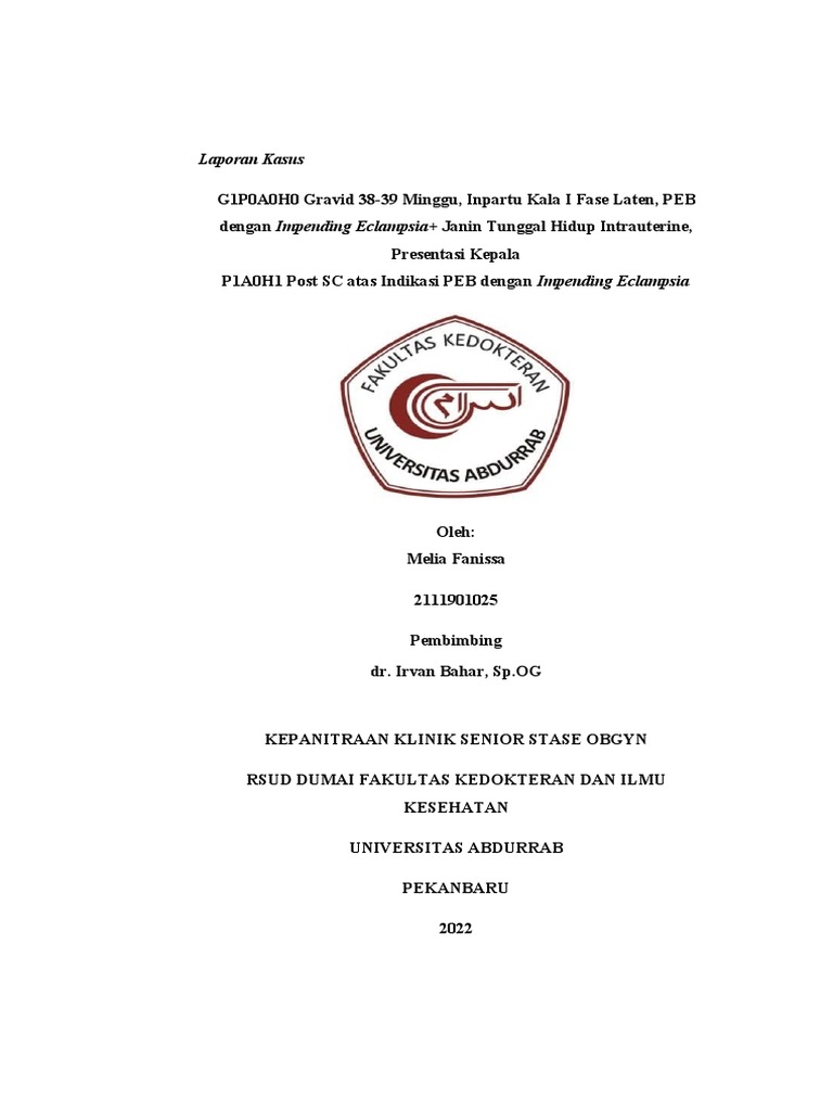 Laporan Kasus PEB Melia | PDF