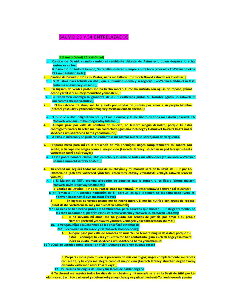 Salmos 23 y 34: Confianza y Protección | PDF | Contenido bíblico ...