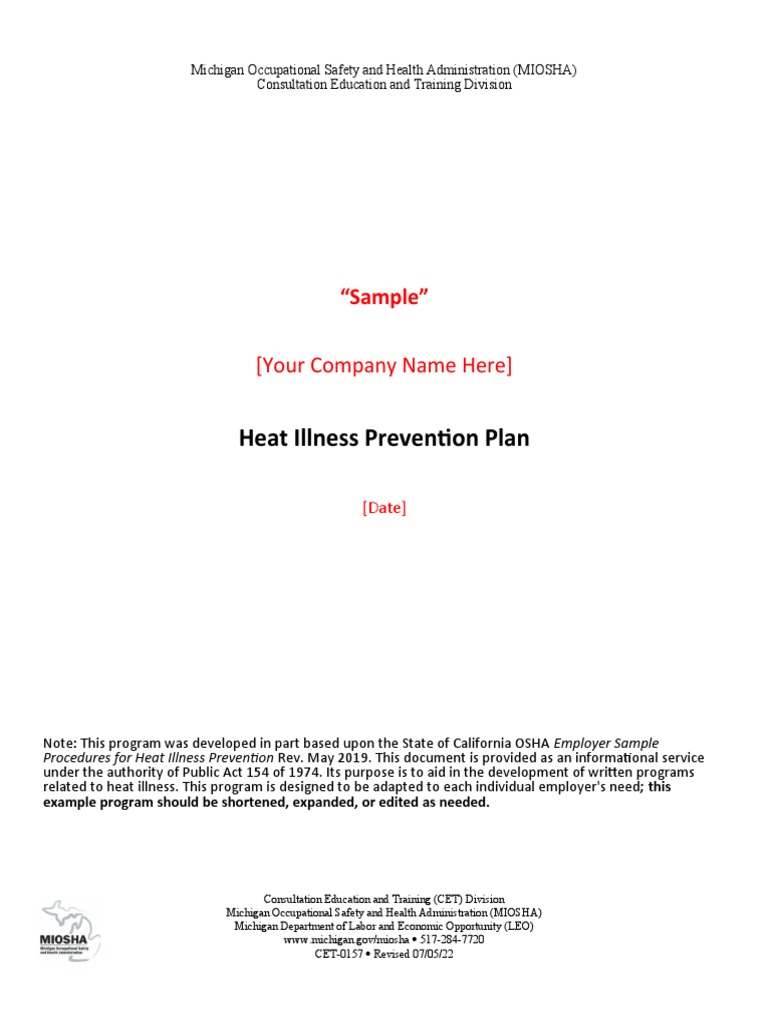 Employer Sample Program For Heat Illness Prevention - CET 0157 ...