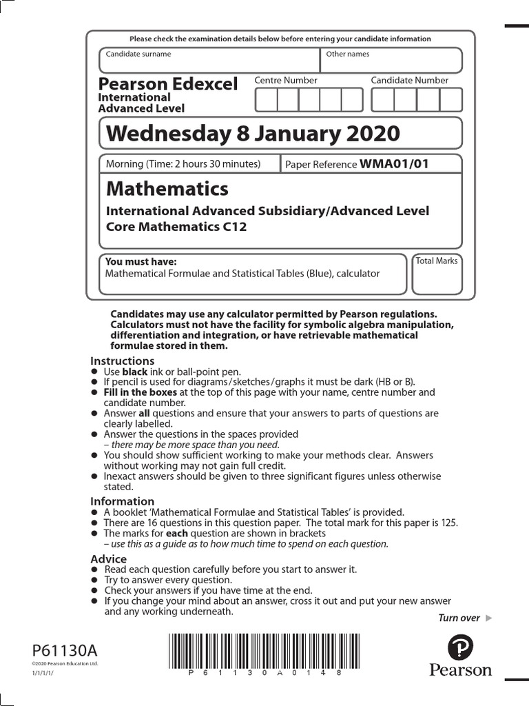 Jan 2020 C12 QP | PDF | Equations | Mathematics