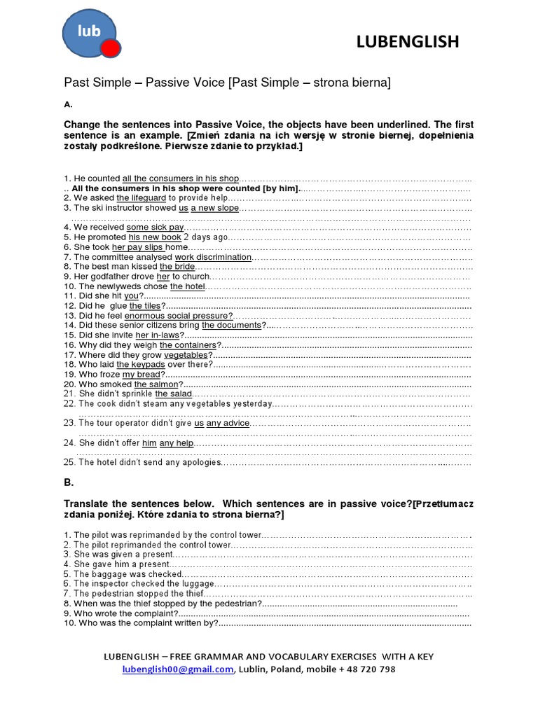 Lubenglish: Past Simple - Passive Voice (Past Simple - Strona Bierna) | PDF