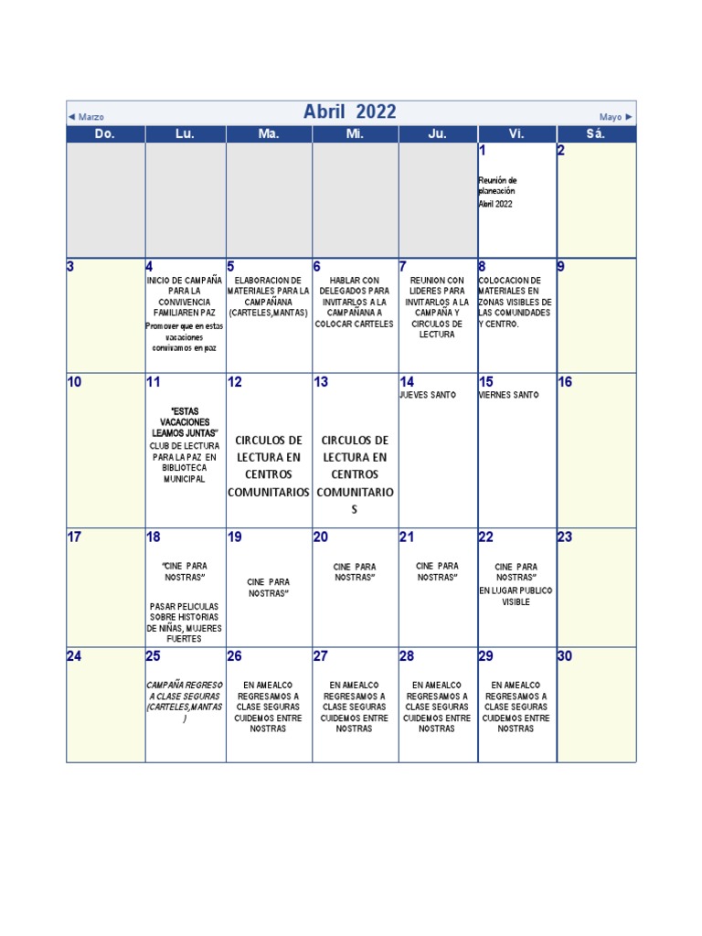 Calendario Abril 2022 | PDF