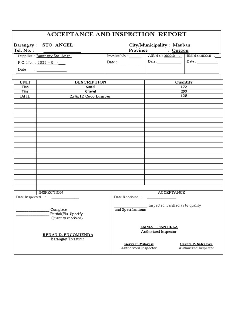 Acceptance and Inspection Report | PDF