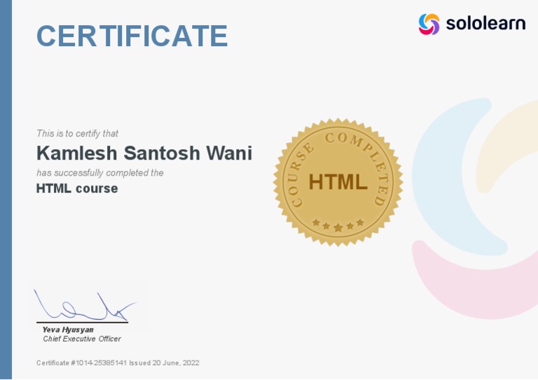 HTML Certificate | PDF