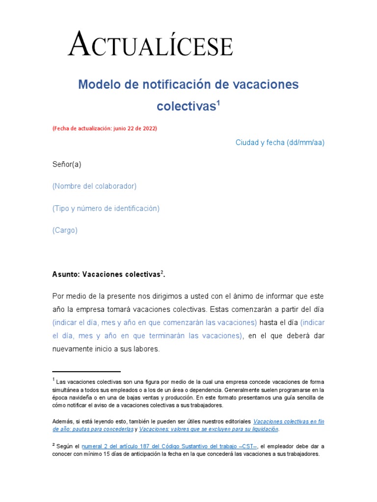 VA22 Notificacion Vacaciones Colectivas | PDF