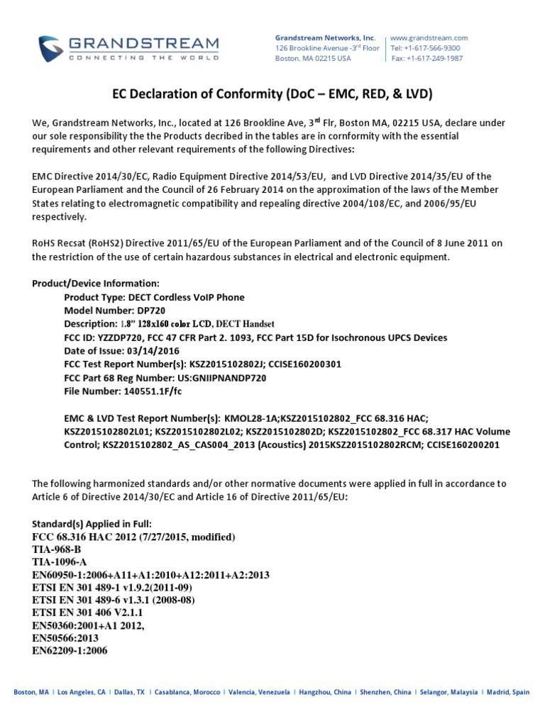 DCT-720 Declaration of Conformity | PDF | Electromagnetic Compatibility ...