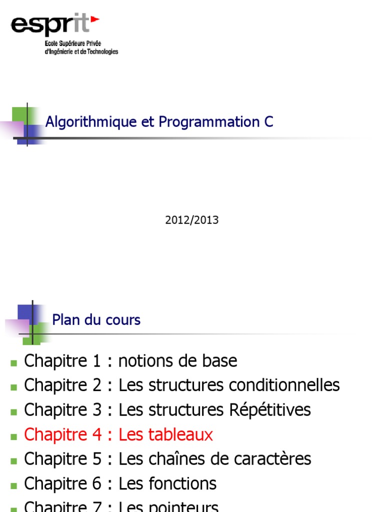 Les Tableaux Langage C | PDF | Tableau (structure de données) | C (Langage de programmation)