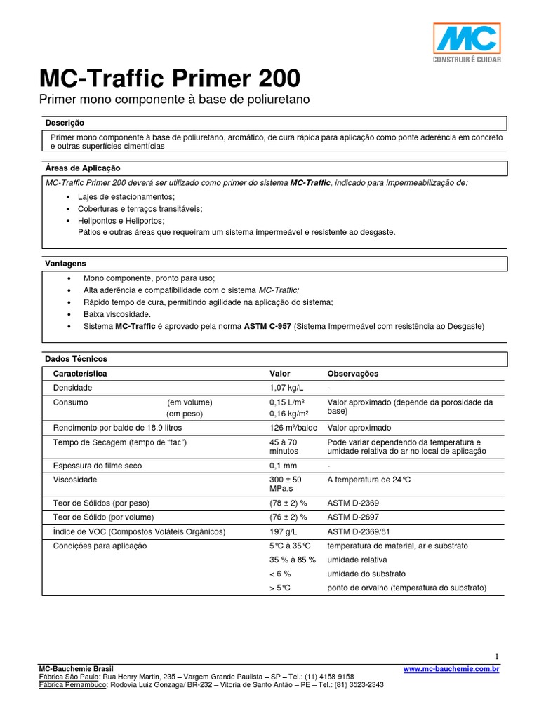 MC-Traffic Primer 200 - 03.2022 | PDF | Embalagem e rotulagem | Poliuretano