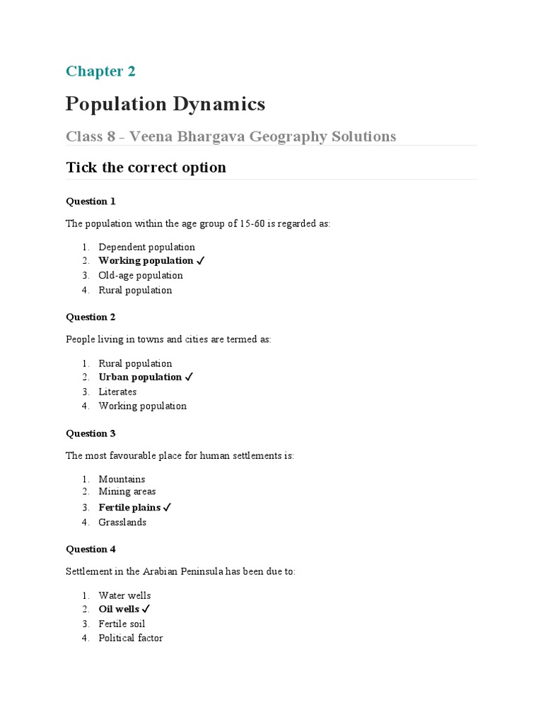 Population Dynamics: Class 8 - Veena Bhargava Geography Solutions | PDF ...