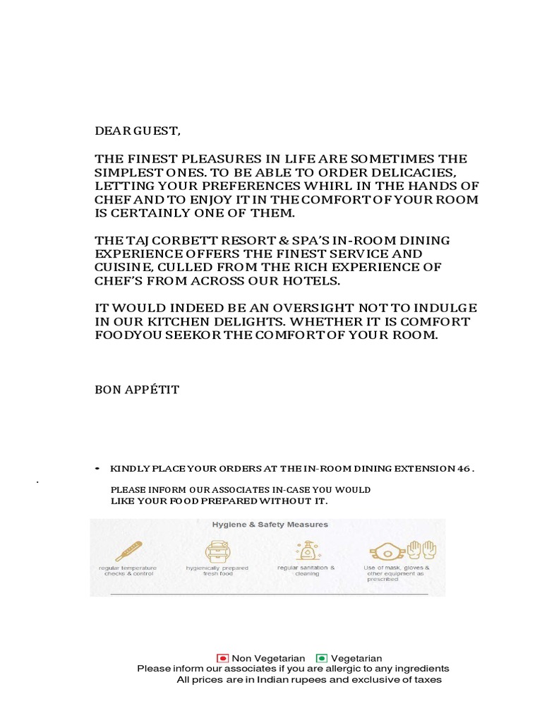 IN ROOM DINING MENU | PDF | Indian Cuisine | Hamburgers