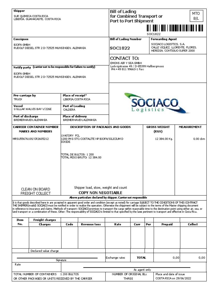 HBL - Draft | PDF | Cargo | Bill Of Lading