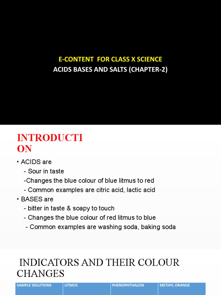 E-Content For Class X Science: Acids Bases and Salts (Chapter-2) | PDF ...