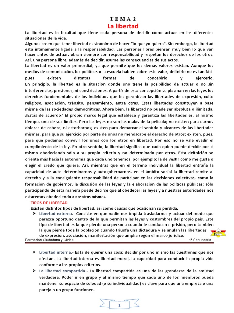 La Libertad: Tema 2 | PDF | Libertad | Tolerancia