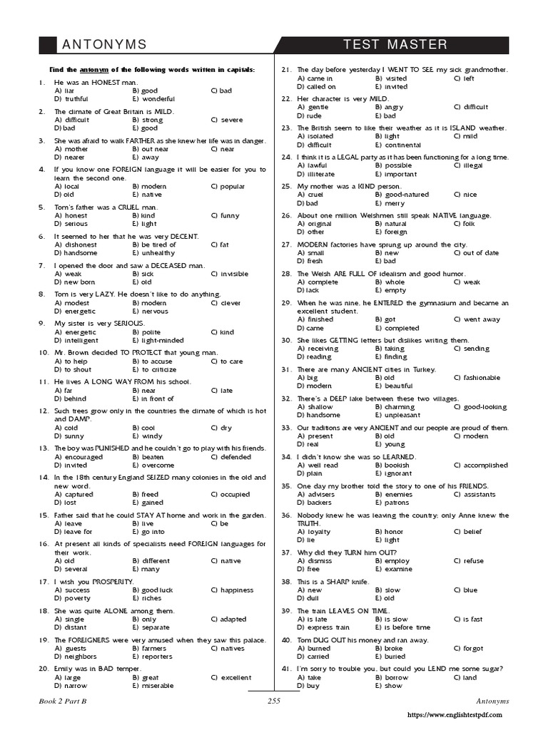 Antonyms: Test Master | PDF
