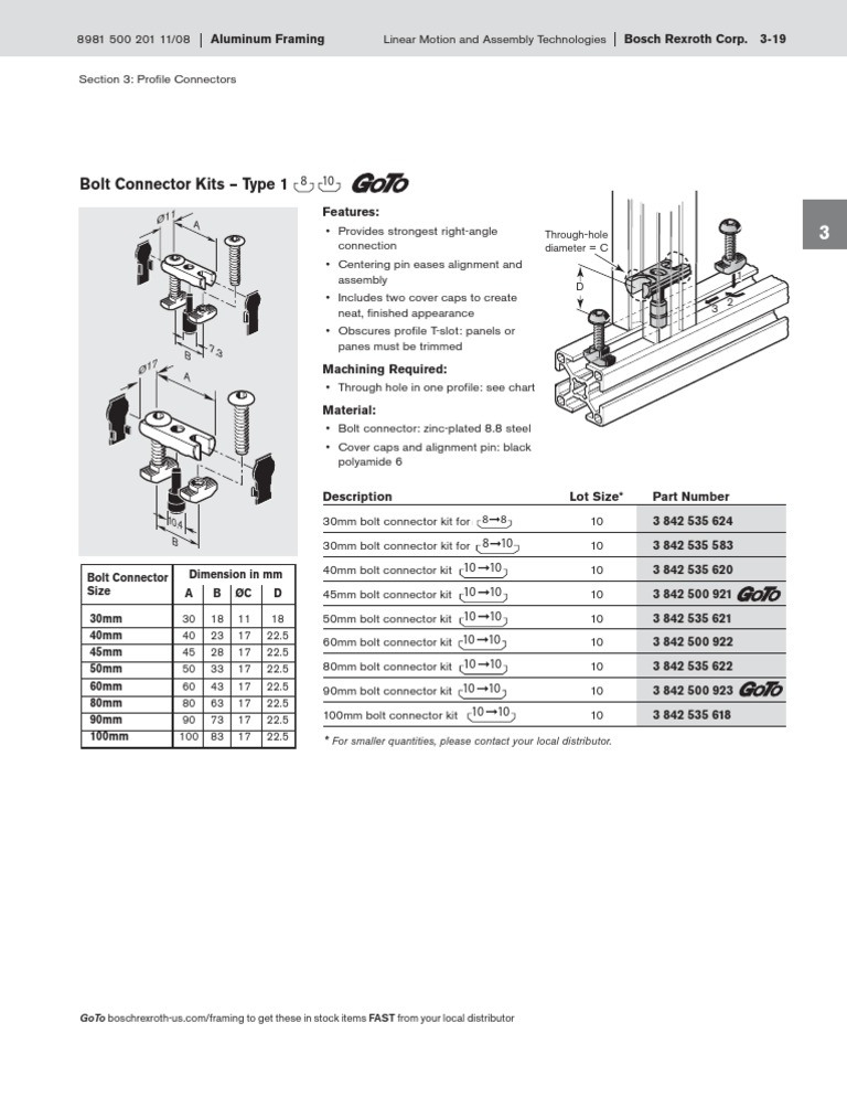 Bosch Rexroth Profile Connectors 45mm Bolt Connector Kit For 10mm T ...