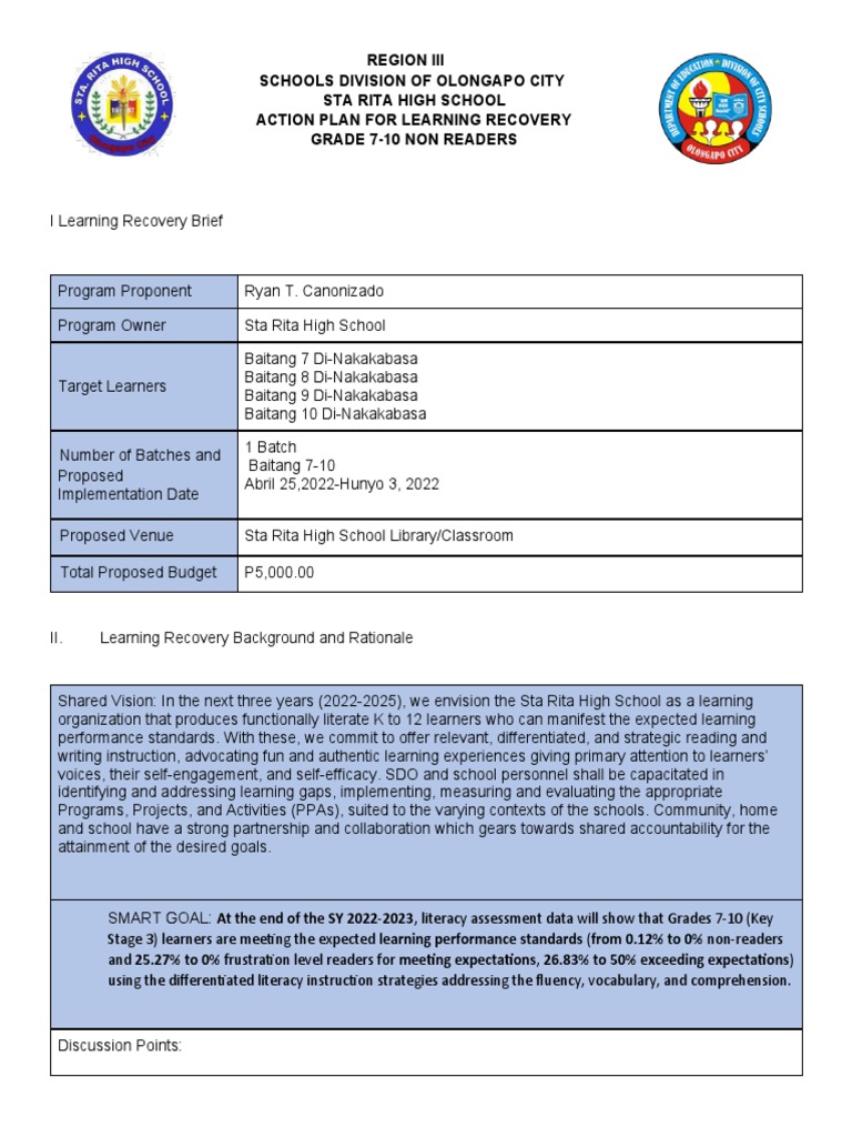 Region Iii Schools Division of Olongapo City Sta Rita High School ...