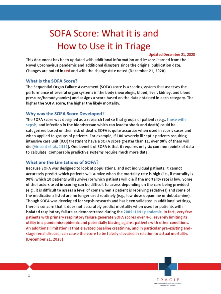 SOFA Score: What It Is and How To Use It in Triage | PDF | Sepsis ...