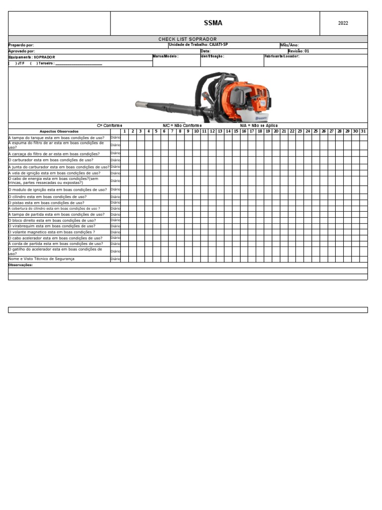Check List Soprador Térmico 2022 | PDF