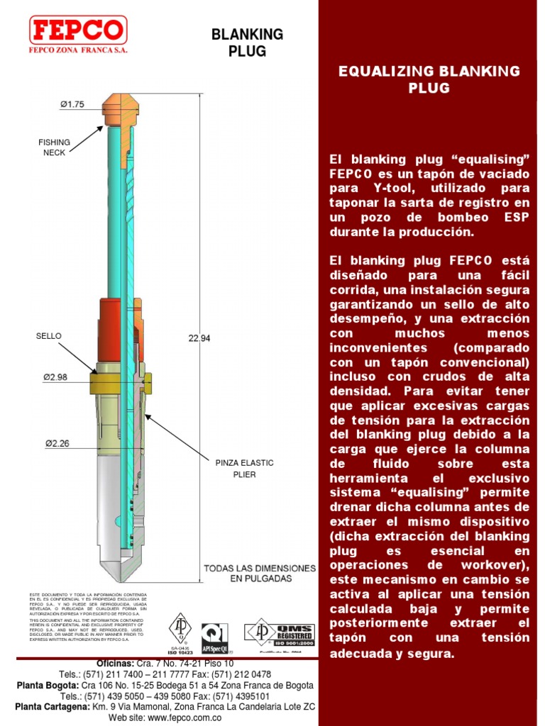 Ficha Tecnica Blanking Plug | PDF