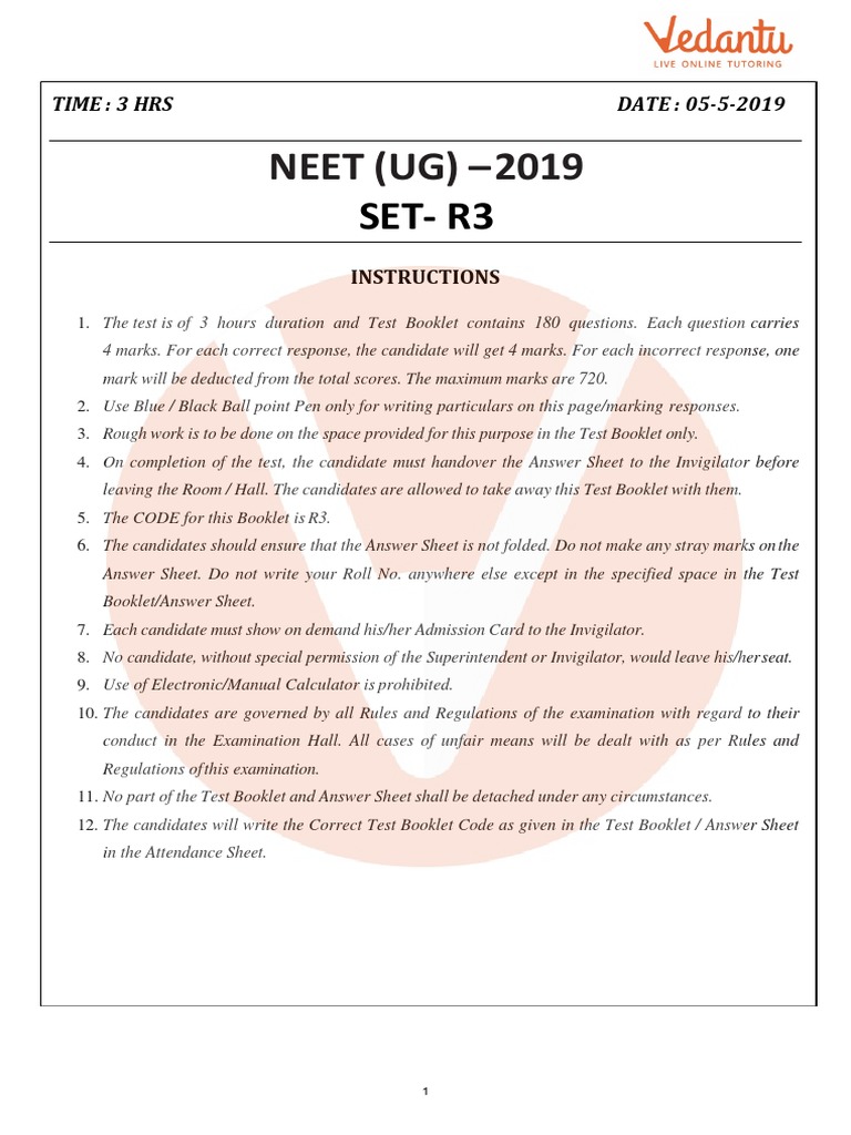 Neet Question Paper 2019 Code r3 | PDF | Rainbow | Rotation Around A ...
