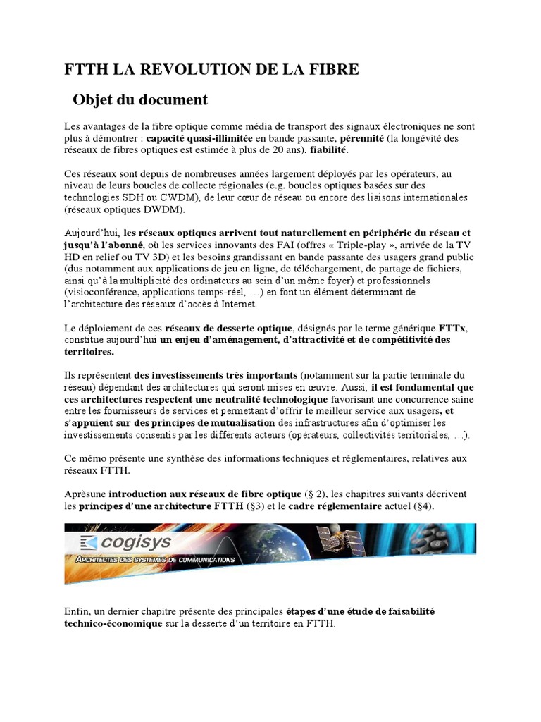 FTTH La Revolution de La Fibre | PDF | Fibre optique | Haut débit