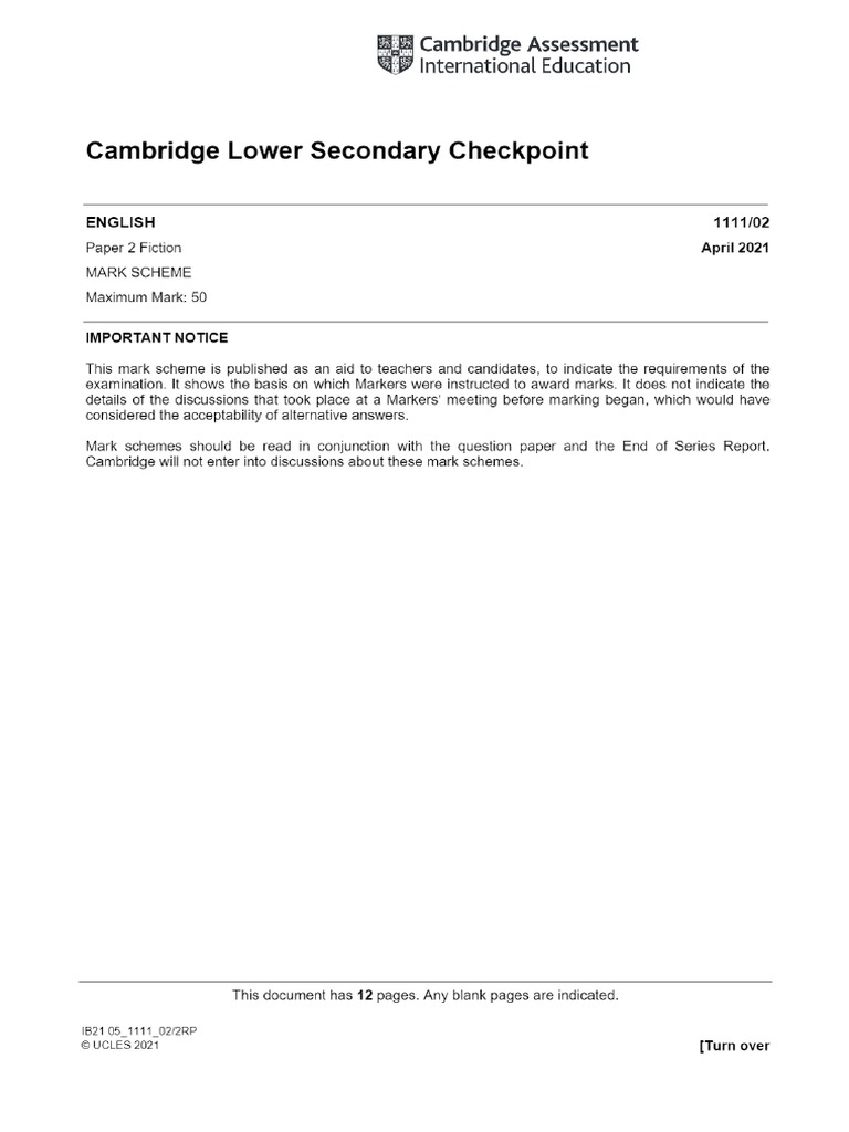 April 2021 English Checkpoint Paper Marking Sceme | PDF