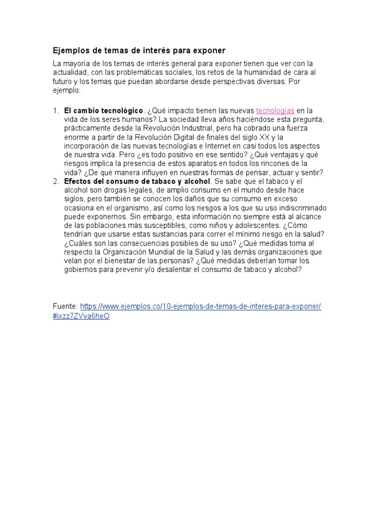 Ejemplos de Temas de Interés para Exponer | PDF