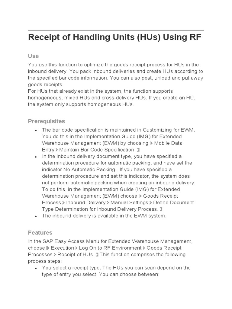 Receipt of Handling Units (Hus) Using RF | PDF | Receipt | Barcode