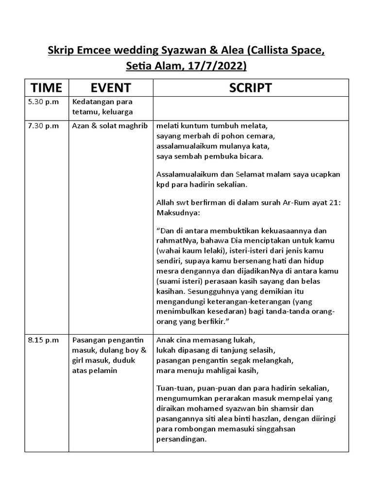Skrip Emcee Kahwin | PDF