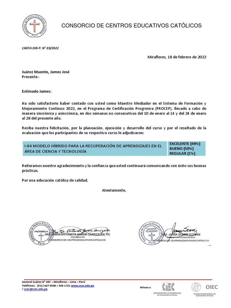 Carta de Felicitacion - James Jose Juarez Muente | PDF