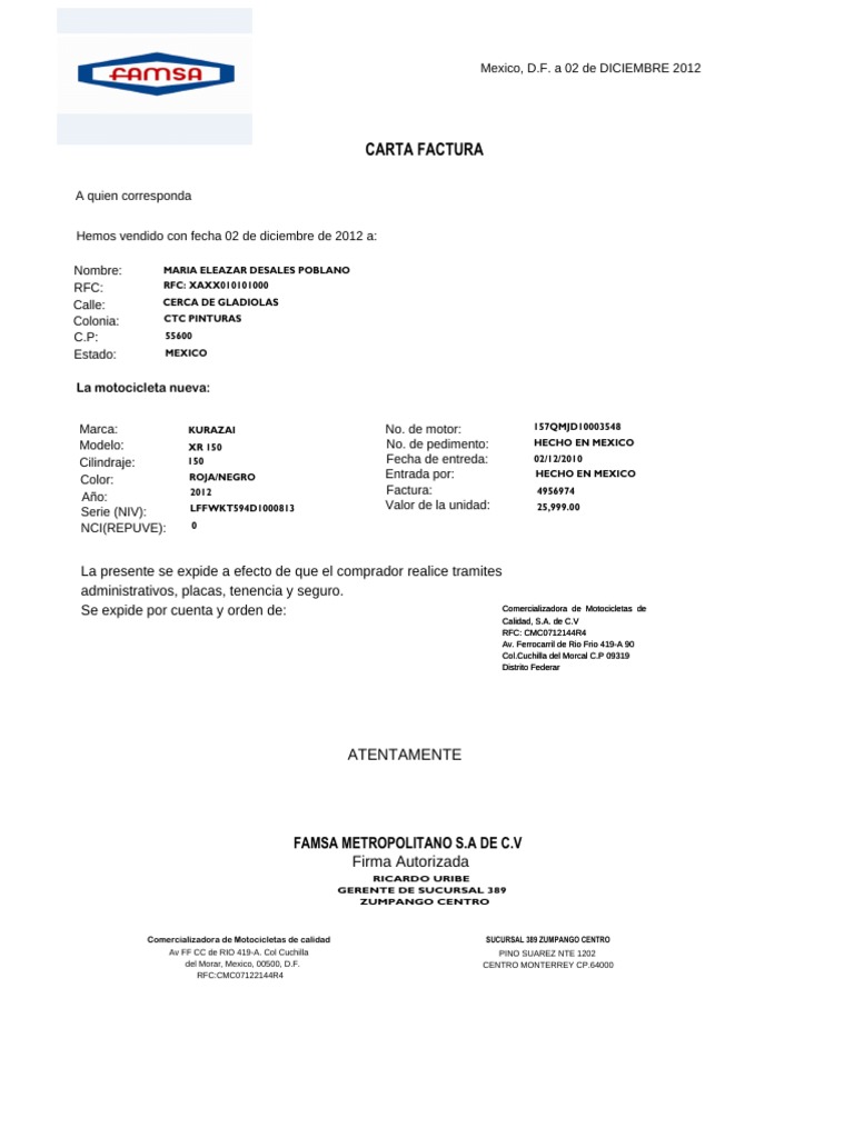 Carta Factura | PDF