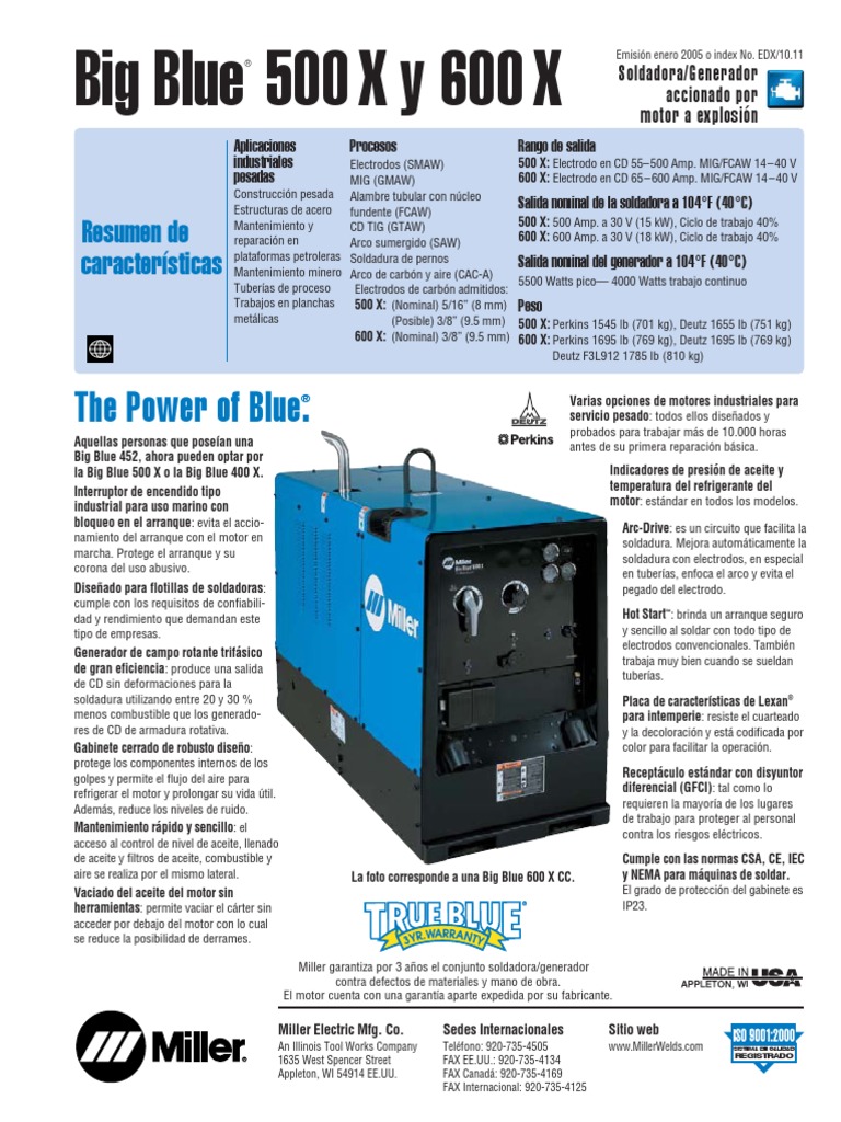 Miller - Big Blue 500X y 600X - Manual Tecnico | PDF | Soldadura ...