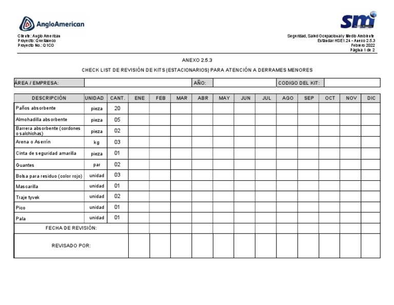 Check List Revision de Kits Antiderrame para Atencion de Derrames ...