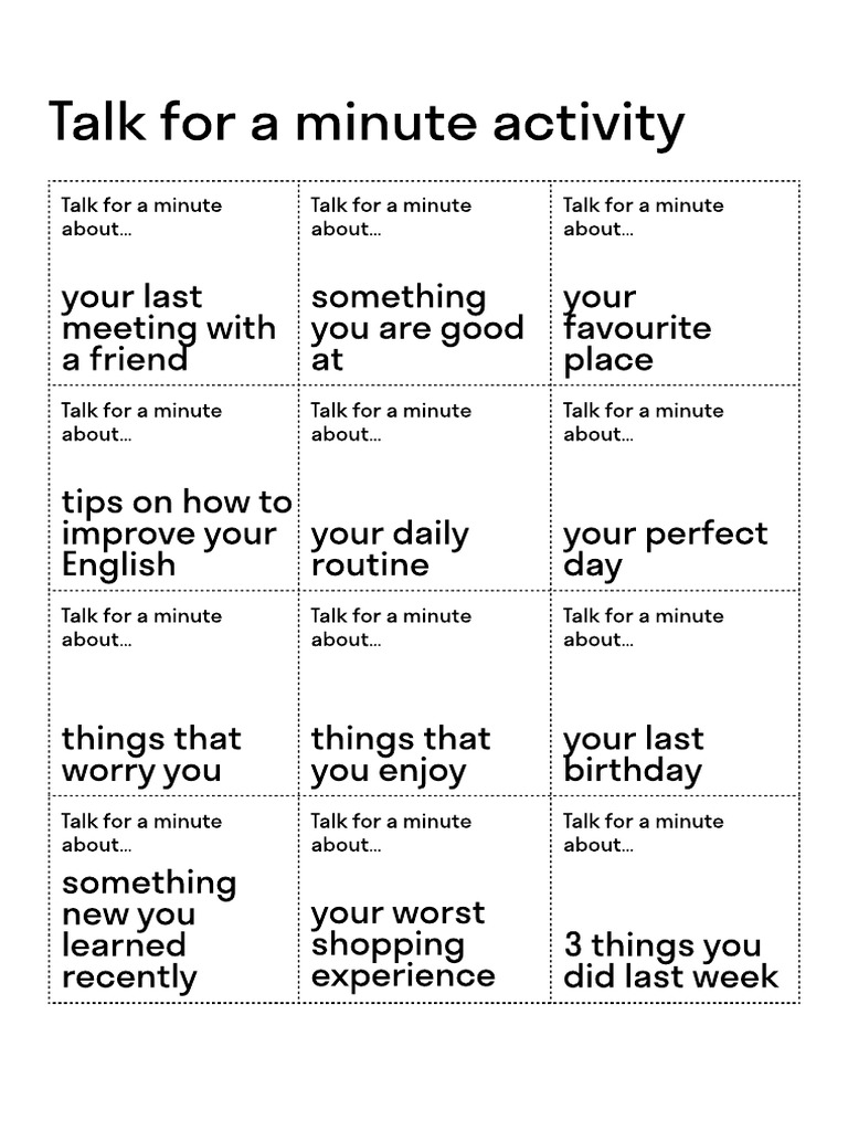 Talk For A Minute Activity 1 | PDF