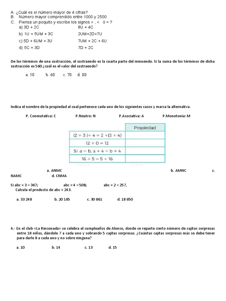 Examen Concurso de Matemática | PDF | Sustracción | Aritmética